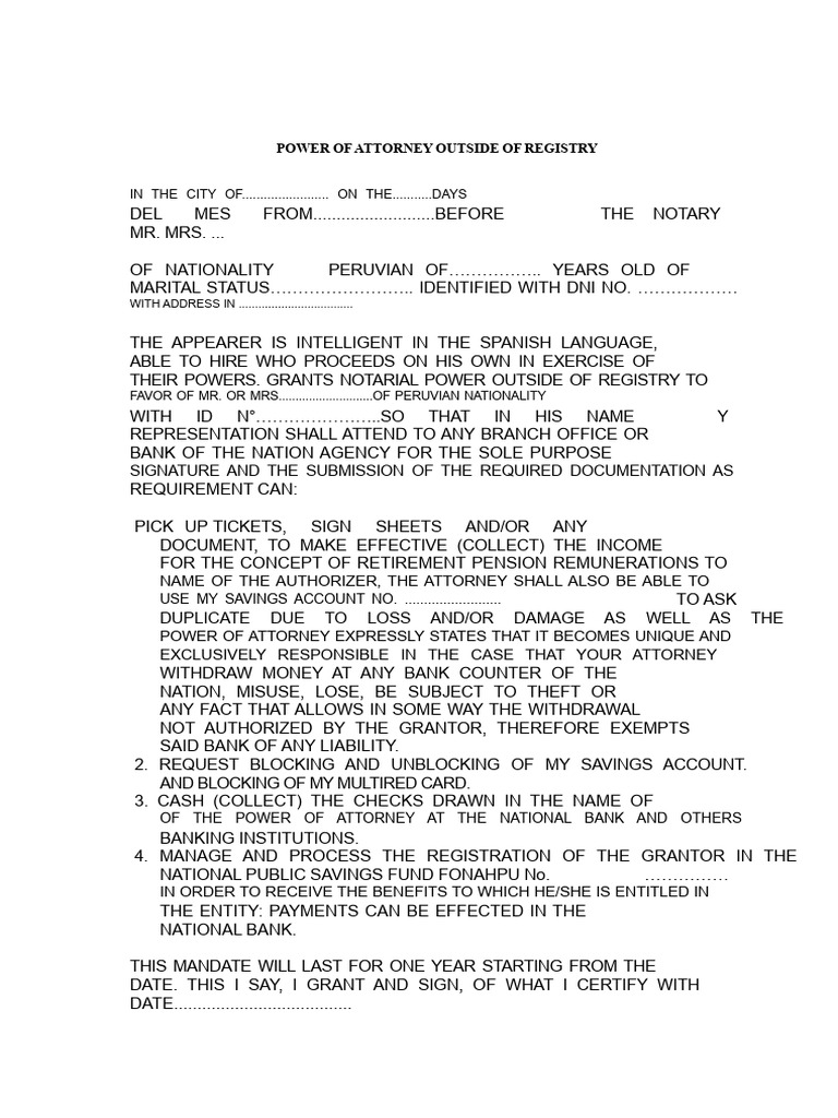 Power of Attorney Outside of Registration | PDF