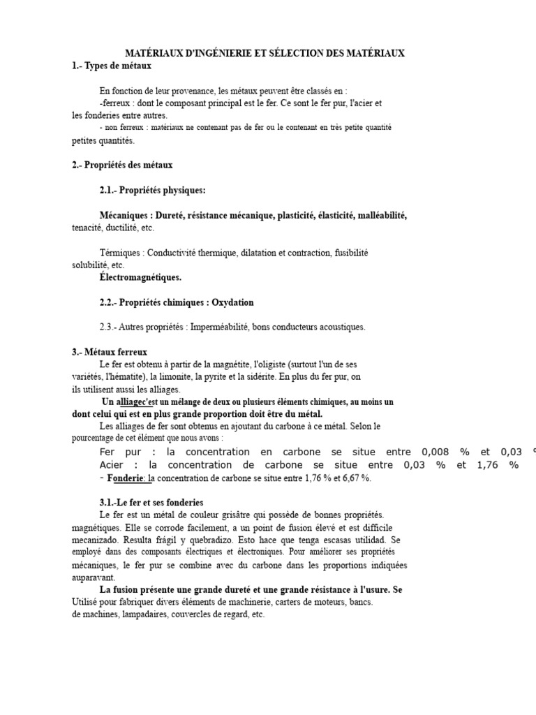 Matériaux d'ingénierie : Métaux et Polymères | PDF | Métaux | Acier