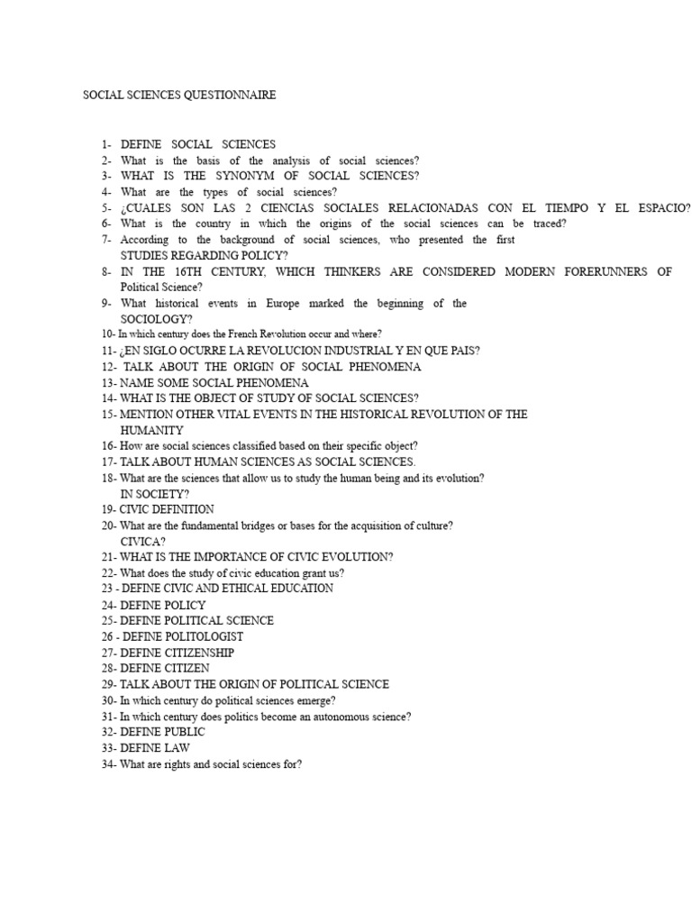 Social Sciences Questionnaire | PDF