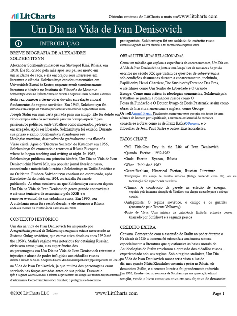 Um Dia na Vida de Ivan Denisovich - LitChart | PDF | União Soviética ...