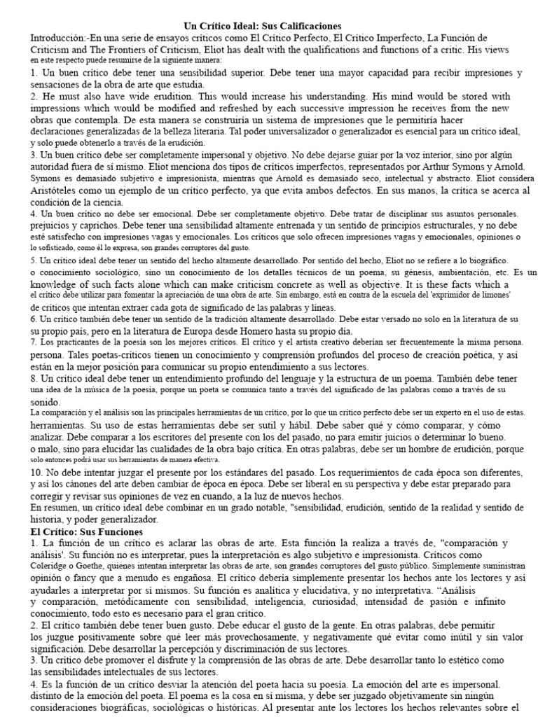 Un Crítico Ideal | PDF | Verdad | TS Eliot