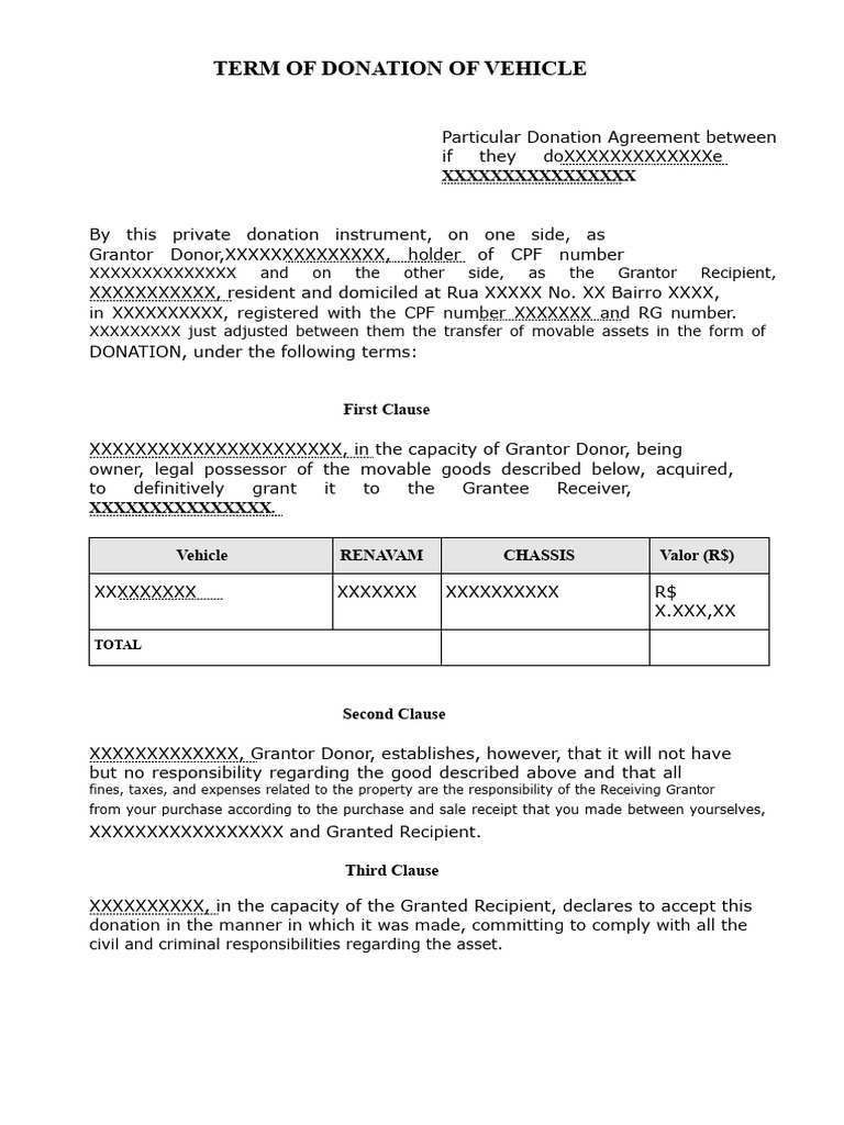 Vehicle Donation Agreement Template | PDF