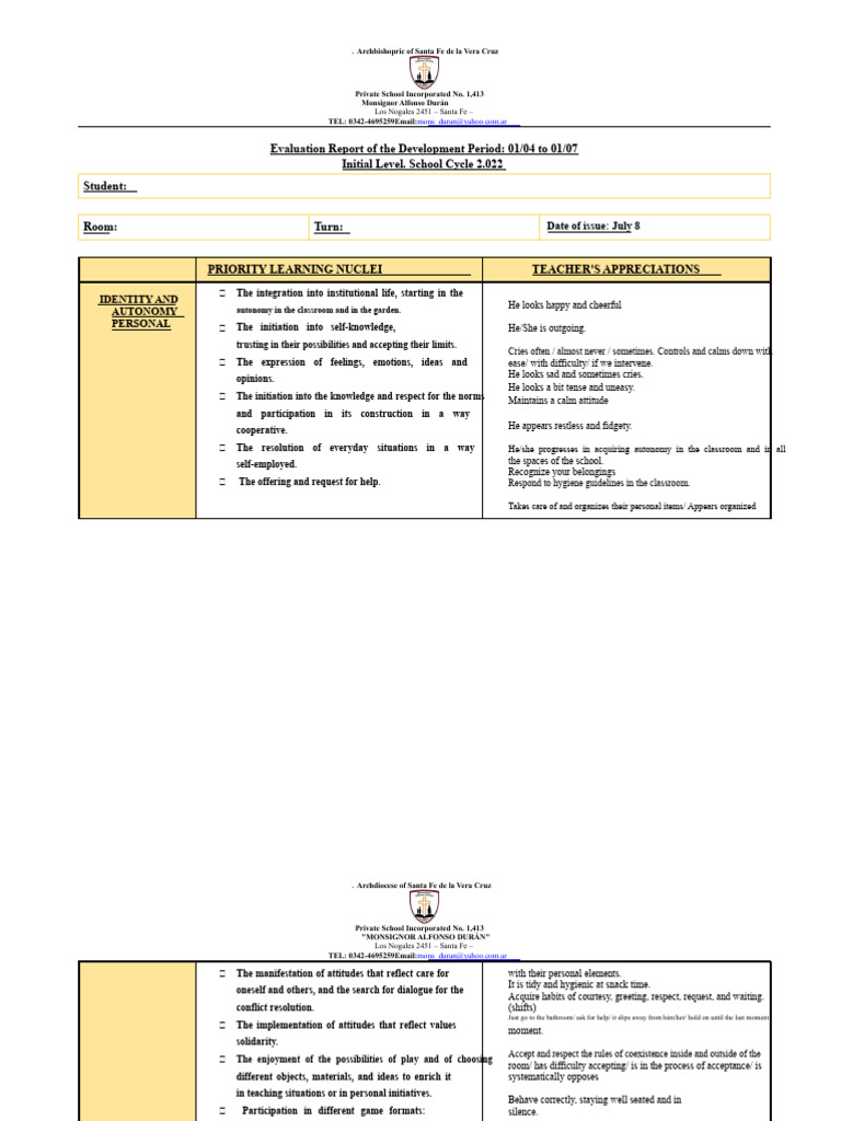 Development Report Model For Early Childhood Level 2022 | PDF ...