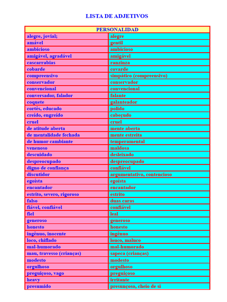 Lista Completa de Adjetivos em Português | PDF | Triângulo