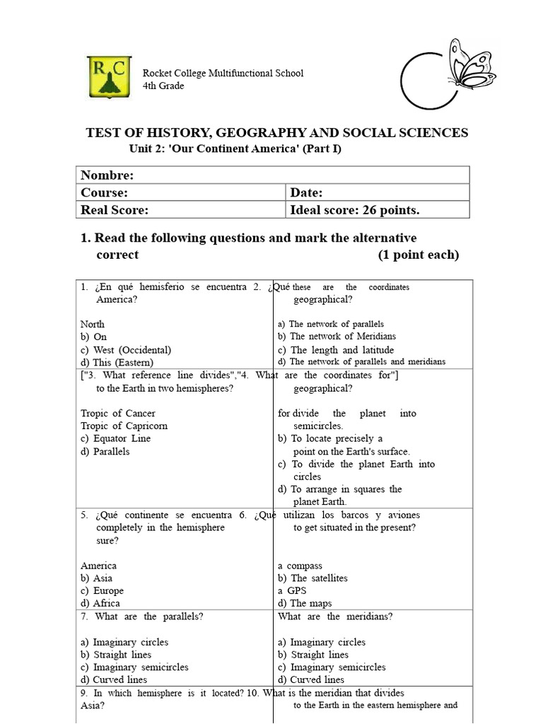 History Test Unit 2 4th | PDF | Longitude | Latitude
