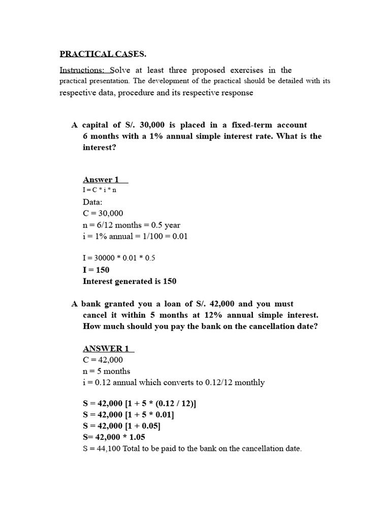 PRACTICAL CASES - Simple Interest - ENZO ALARCON | PDF