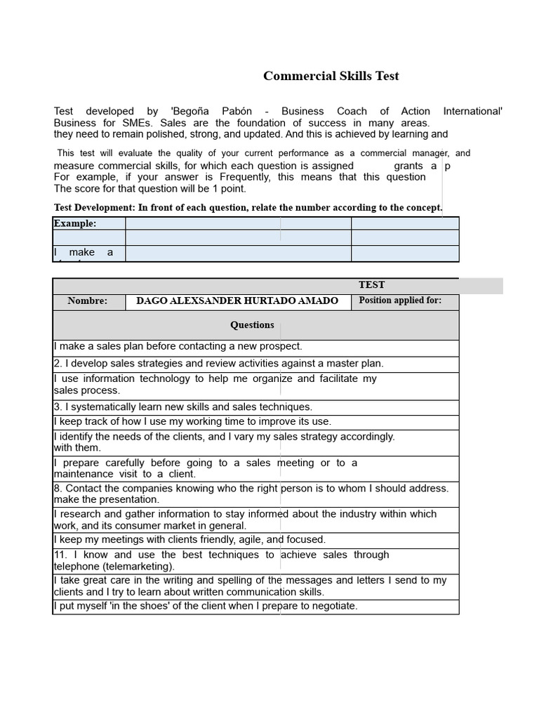2 Test Commercial Skills | PDF | Sales | Human Communication