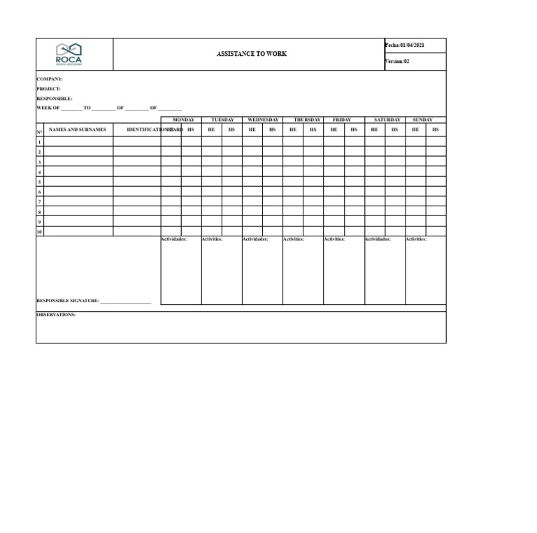 Work Attendance Format | PDF