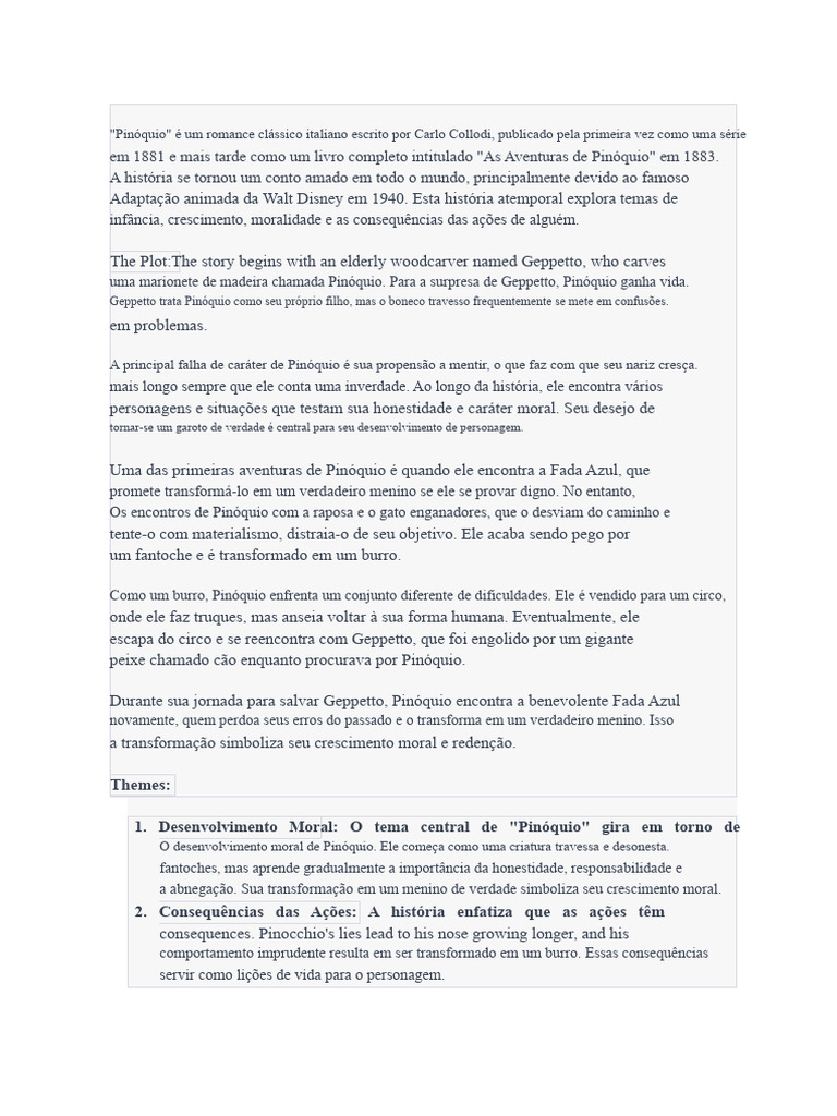 Pinóquio é uma história sobre um boneco de madeira que ganha vida ...