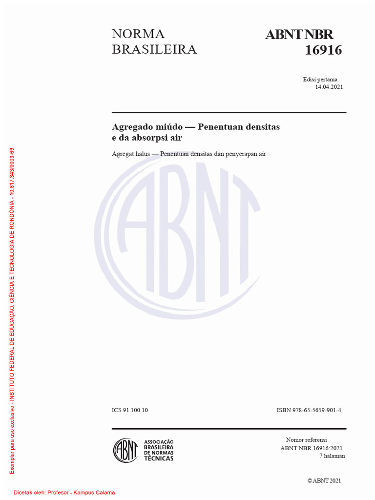 NBR 16916_2021 - Agregat halus ― Penentuan kepadatan dan penyerapan air ...