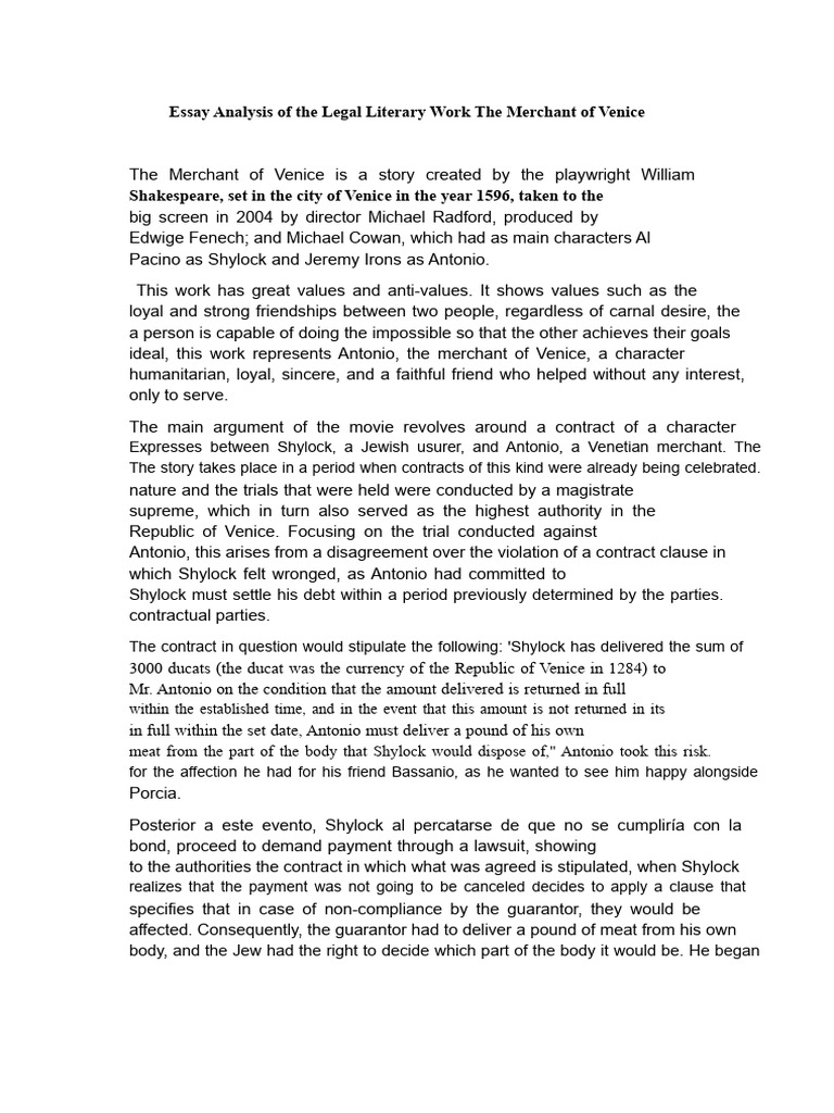 Essay The Merchant of Venice | PDF | The Merchant Of Venice | Shylock