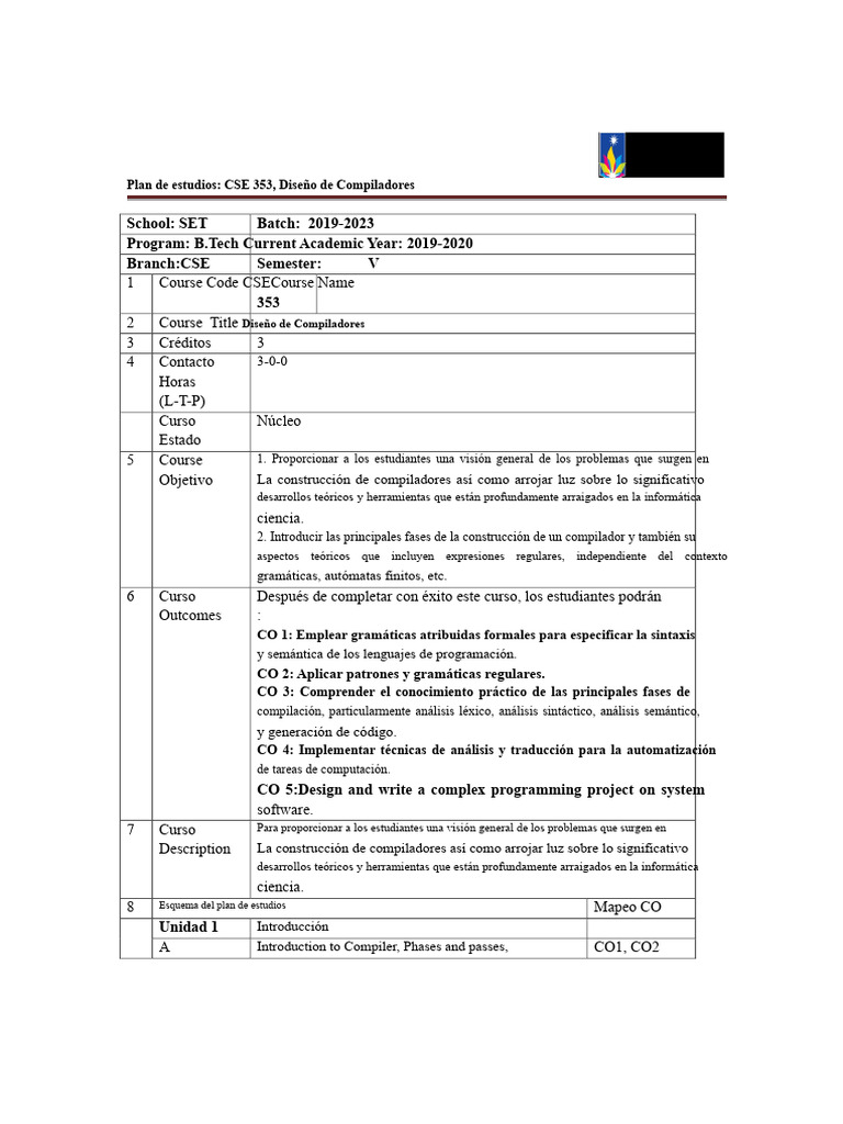 Sílabo de Diseño de Compiladores | PDF | Compilador | Gramática