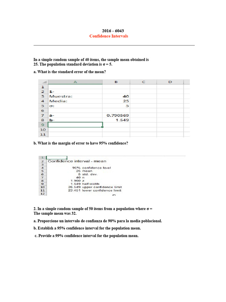 Confidence Intervals PDF | PDF | Standard Error | Errors And Residuals