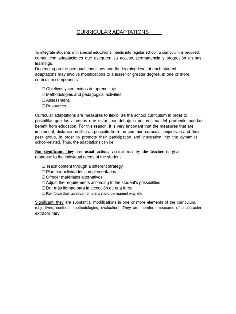 Curricular Adaptations Word Teachers | PDF | Curriculum | Special Education