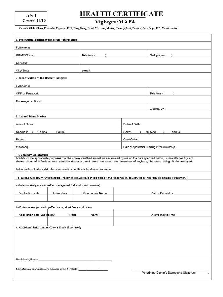 1 - General Health Certificate Word Nov 19-Editable | PDF | Medicine | Human–Animal Interaction