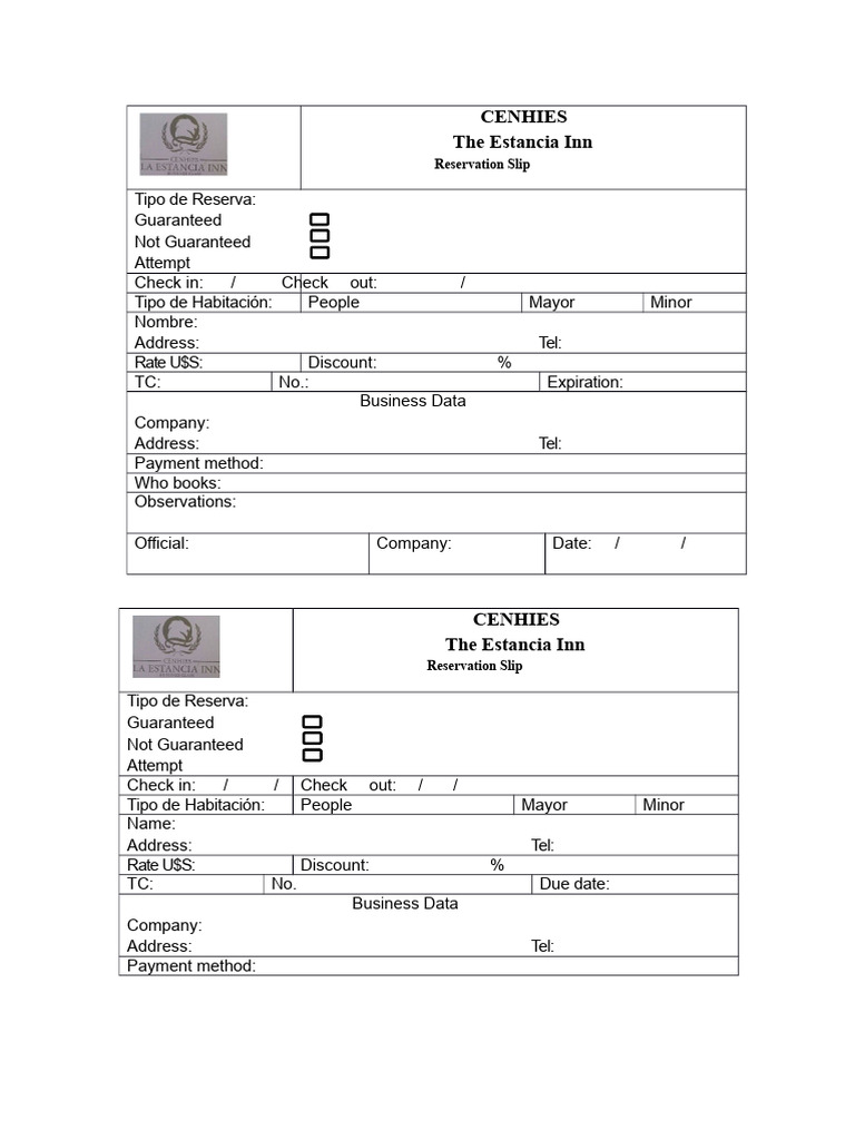 Reservation Slip | PDF
