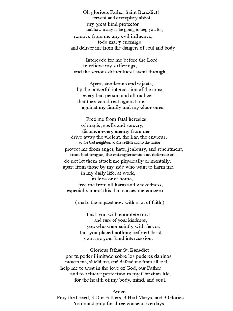 Prayer To Saint Benedict | PDF
