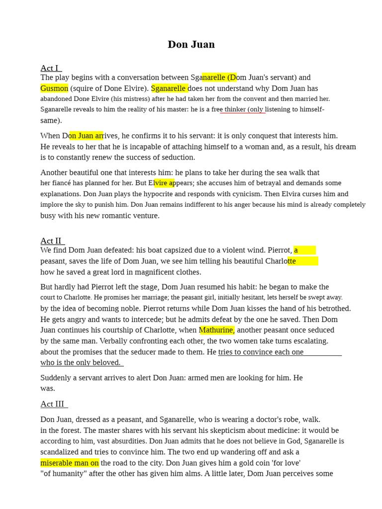 Analysis sheet of Don Juan | PDF | Don Juan