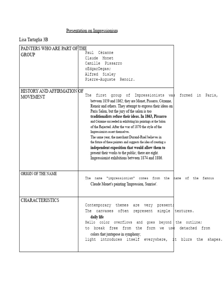 impressionism presentation | PDF | Impressionism | Claude Monet