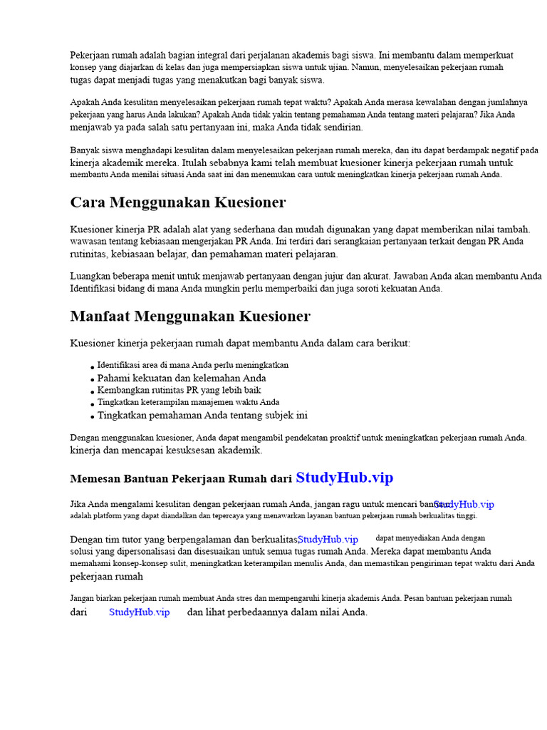 Kuesioner Peningkatan Kinerja PR Siswa | PDF
