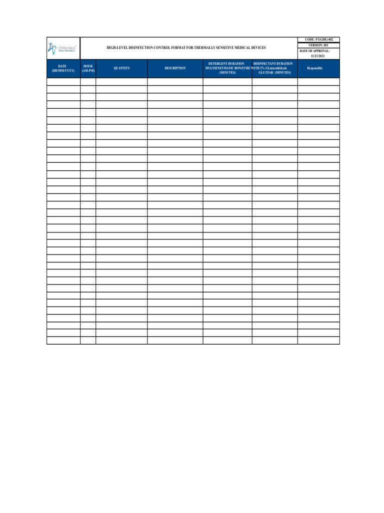 FT (Gde) - 002 High-Level Disinfection Control Format For Temperature ...