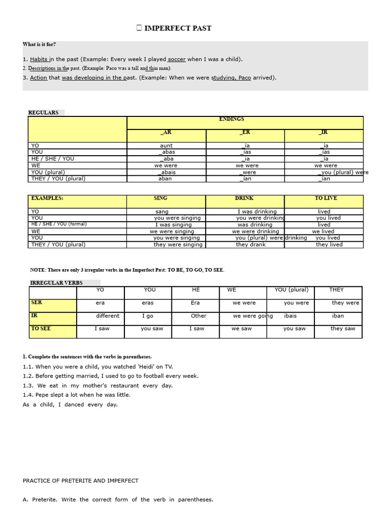 Exercises on the preterite and imperfect tense | PDF | Grammatical ...