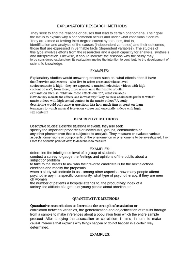 Explanatory Research Methods | PDF | Quantitative Research | Methodology