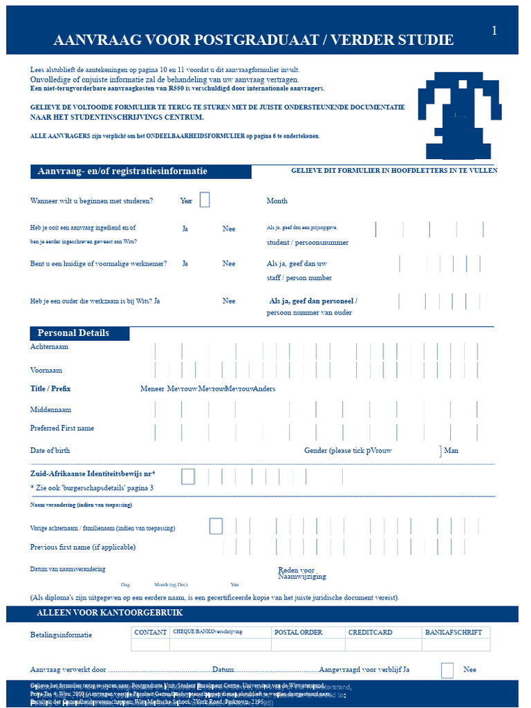 Aanvraagformulier Wits | PDF