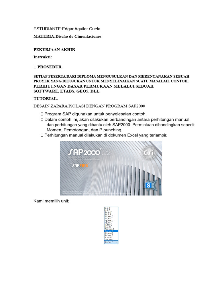 Tutorial Zapata Aislada Di SAP2000 | PDF