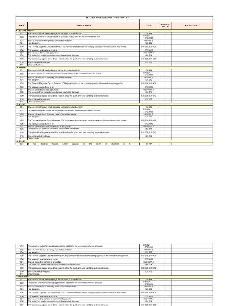 Electrical Installation Inspection Sheet | PDF | Electrical Connector ...