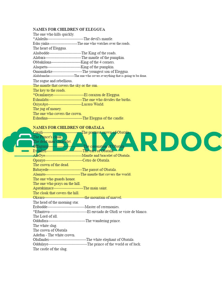 names-for-children-of-eleggua | PDF | Santería