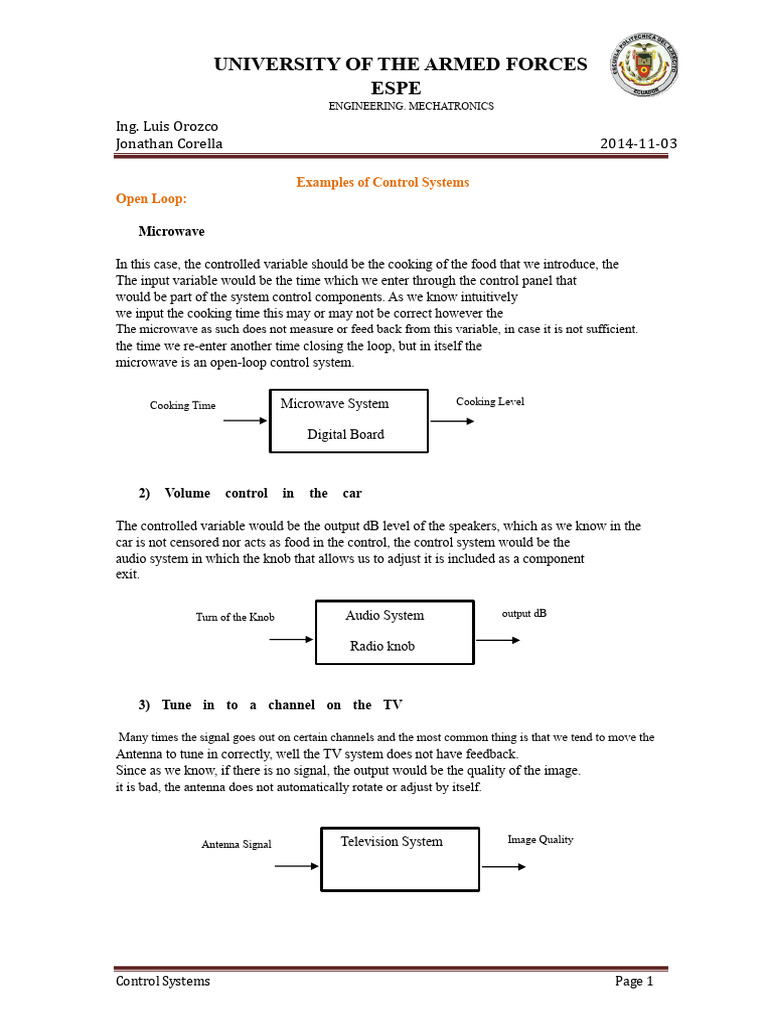 Examples of Open Loop and Closed Loop | PDF | Feedback | Mechanical Engineering