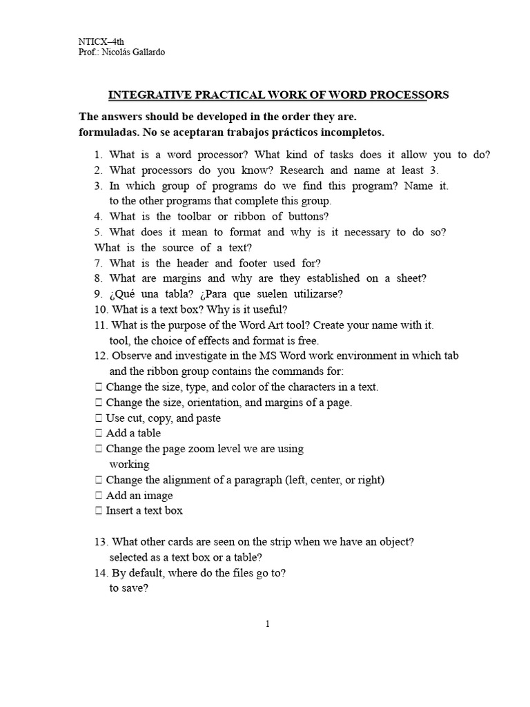 Word Processor Practical Work Guide | PDF | Microsoft Word | Software
