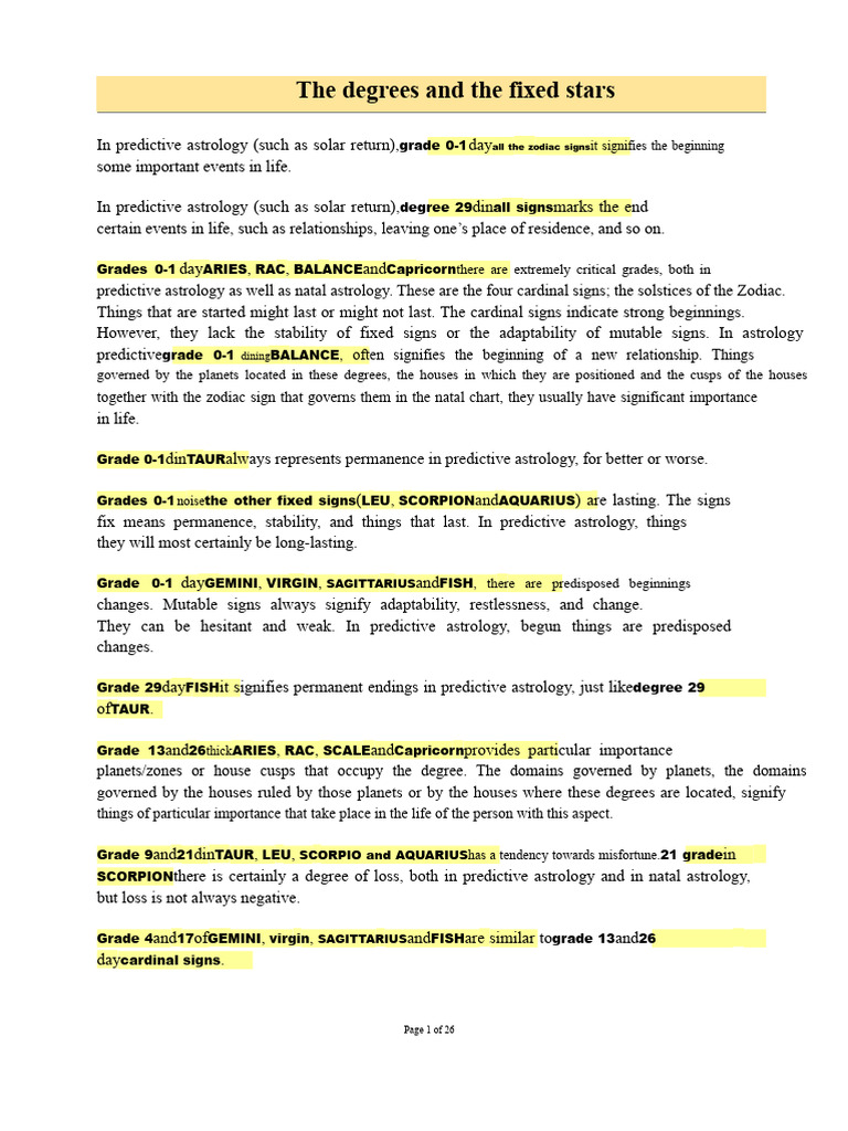 Astrology Degrees and Fixed Stars Guide | PDF | Planets In Astrology ...