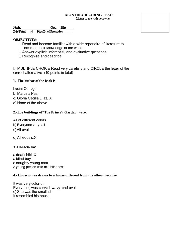 Monthly Reading Test: Literature Skills | PDF