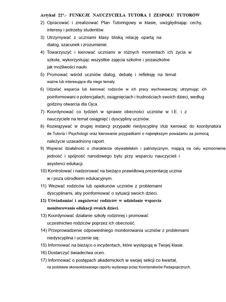 Funkcje Nauczyciela Tutora 2021 | PDF