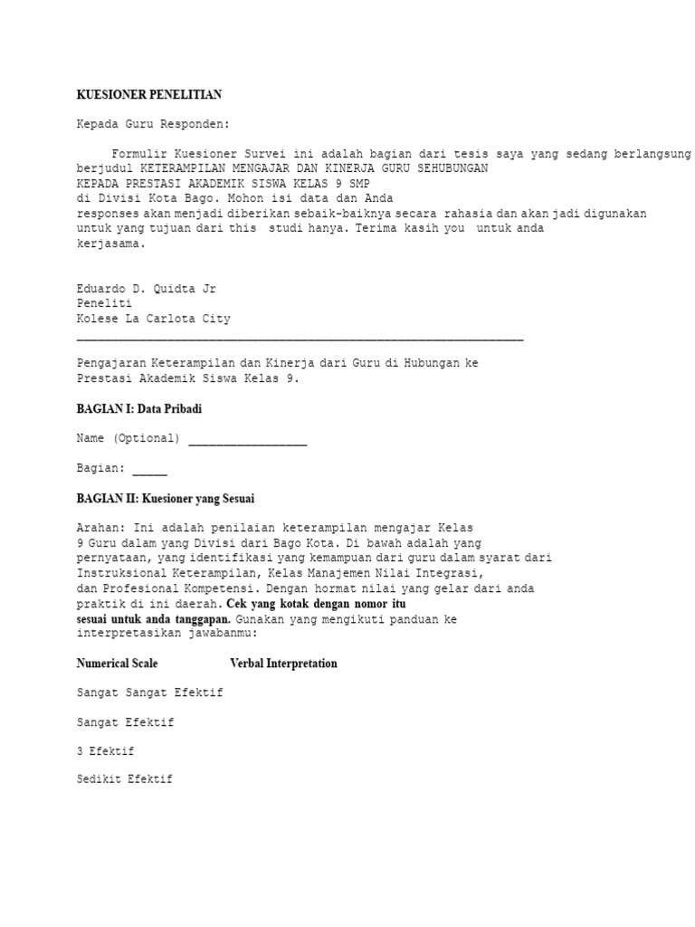 KUESIONER dan Lampiran | PDF