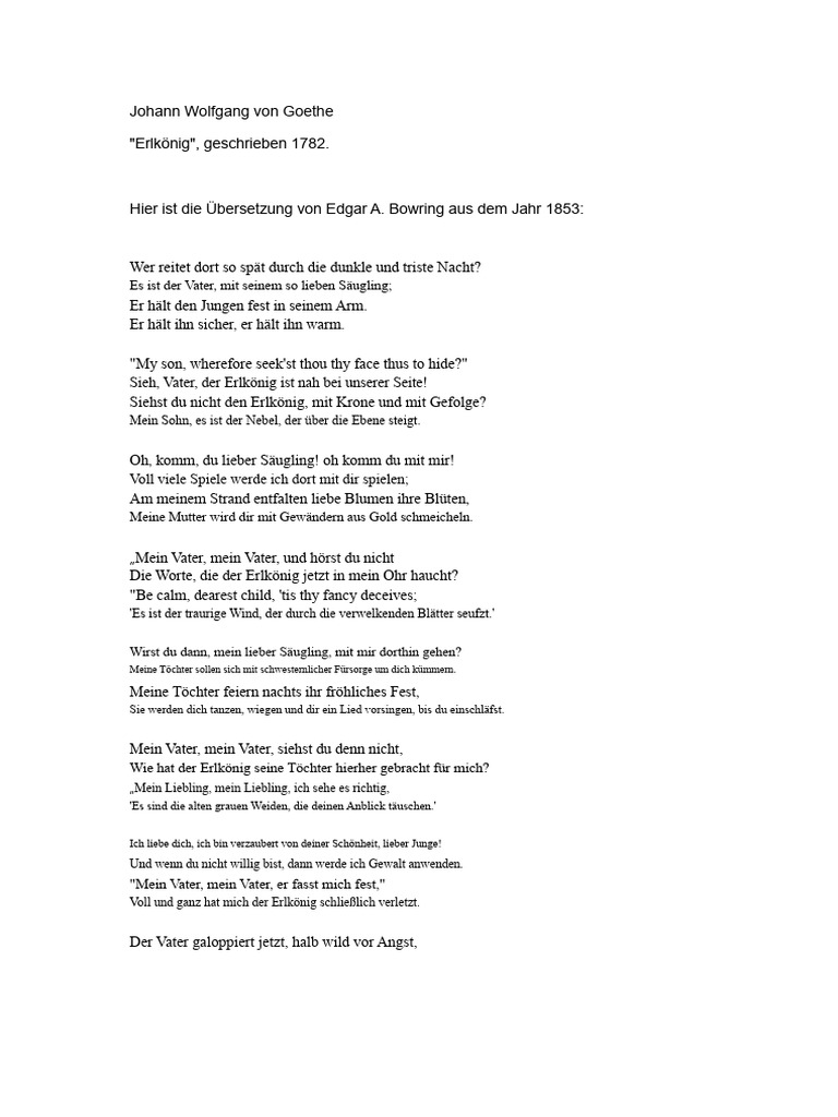 Johann Wolfgang Von Goethe - Erlkönig | PDF
