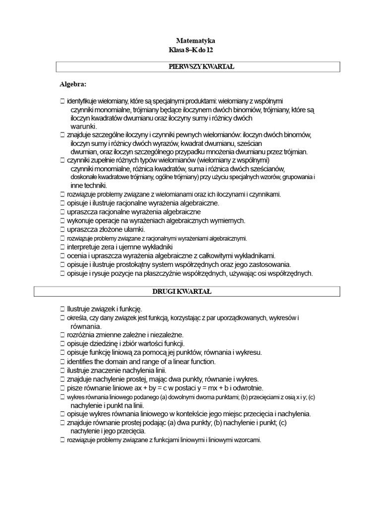 Podręcznik Programu Nauczania Dla Klasy 8 | PDF