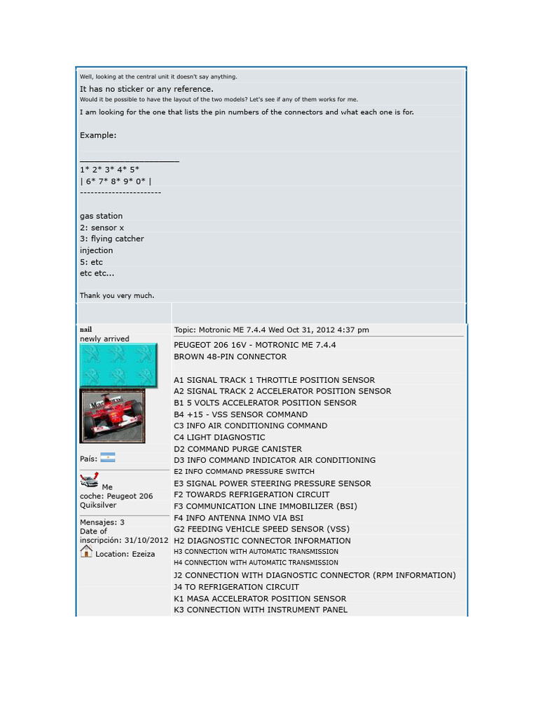 Peugeot 206 Connector Pinout Guide | PDF | Throttle | Diesel Engine