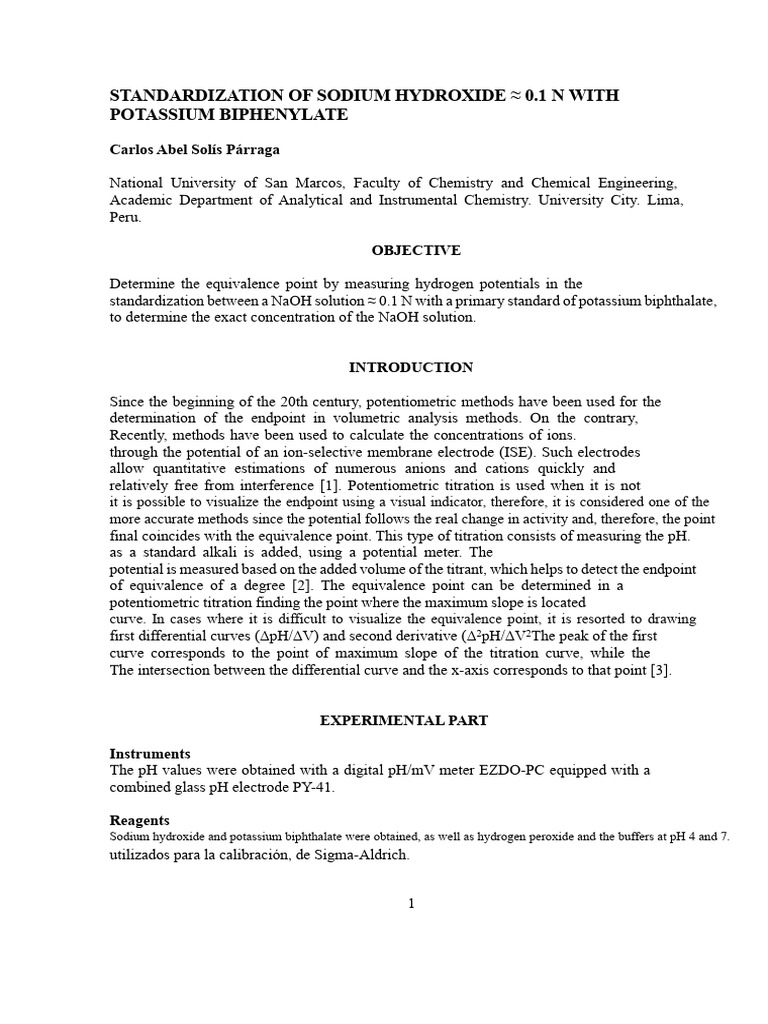Standardizing NaOH with Potassium Biphthalate | PDF | Ph | Titration