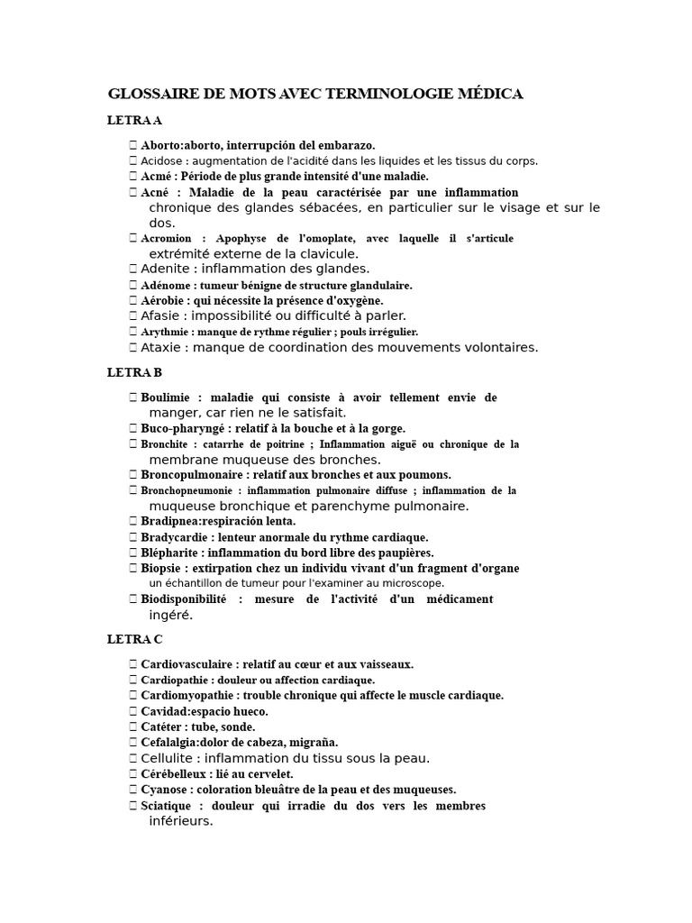 Glossaire Médical : Termes Clés A-Z | PDF | Inflammation | Sang