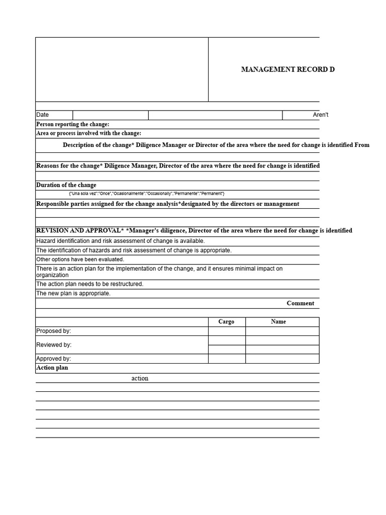 Change Management Record Template | PDF | Risk | Safety