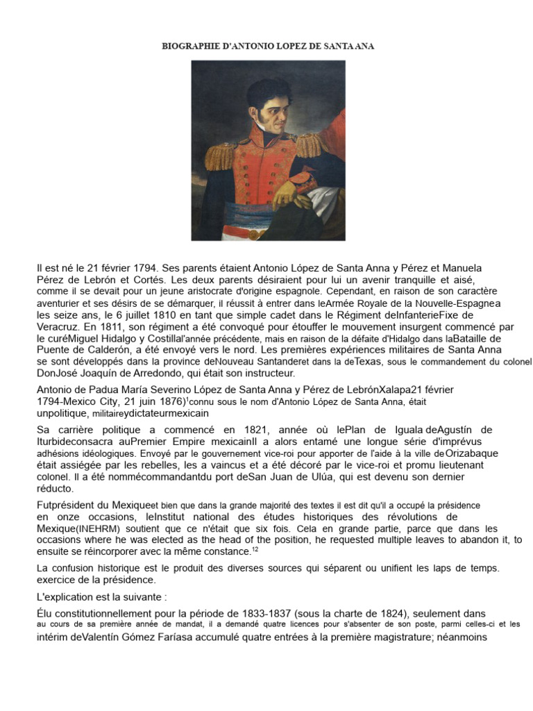 Biographie d'Antonio López de Santa Anna | PDF | Gouvernement ...