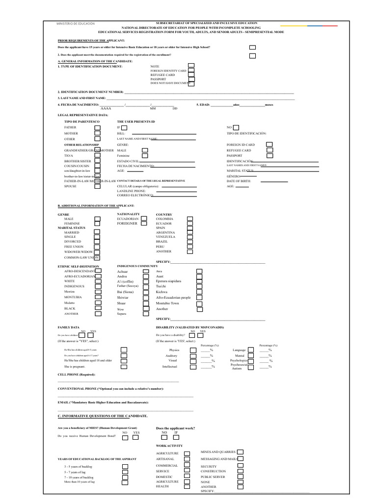 Annex 1. Form and Registration of Educational Services For Young People ...