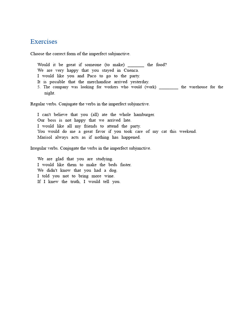 Imperfect Subjunctive Exercises | PDF