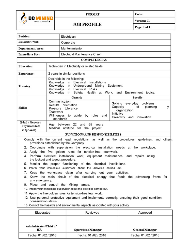 Electrician Job Profile and Responsibilities | PDF | Electrician ...