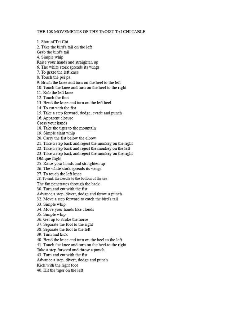 108 Movements of Taoist Tai Chi | PDF | Tai Chi