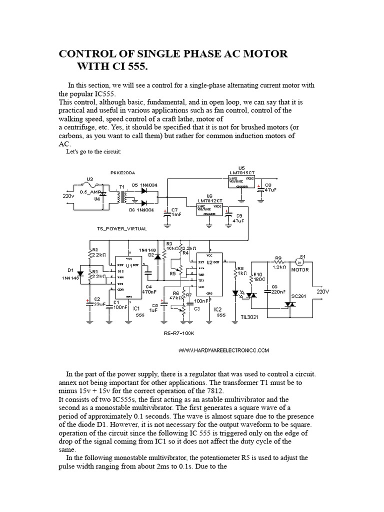 Single-phase AC Motor Control with 555 IC | PDF | Alternating Current ...