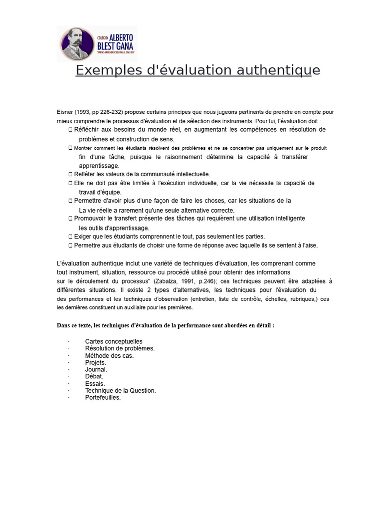 Techniques d'évaluation authentique | PDF | Apprentissage | Cognition